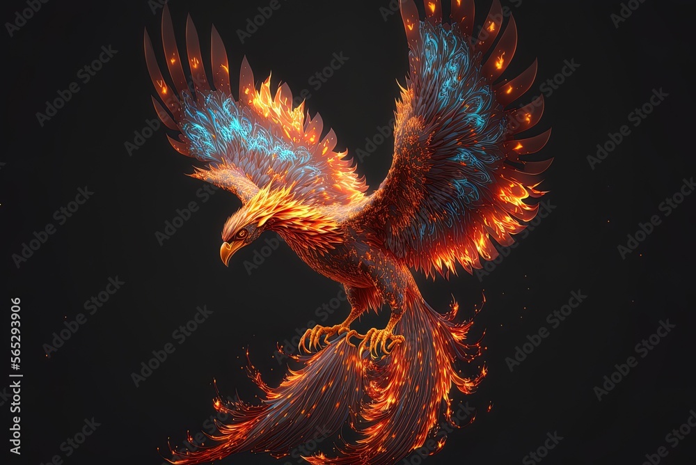 Flapping, fiery phoenix wings in flight; amazing phoenix artwork ...