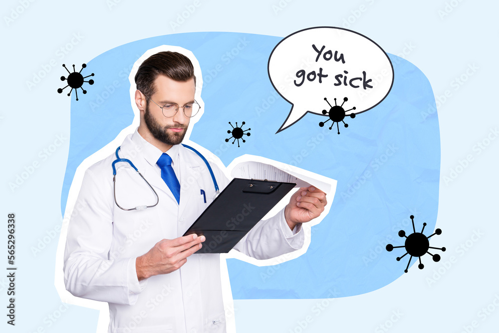 Poster template creative collage of experienced doctor have patient ...