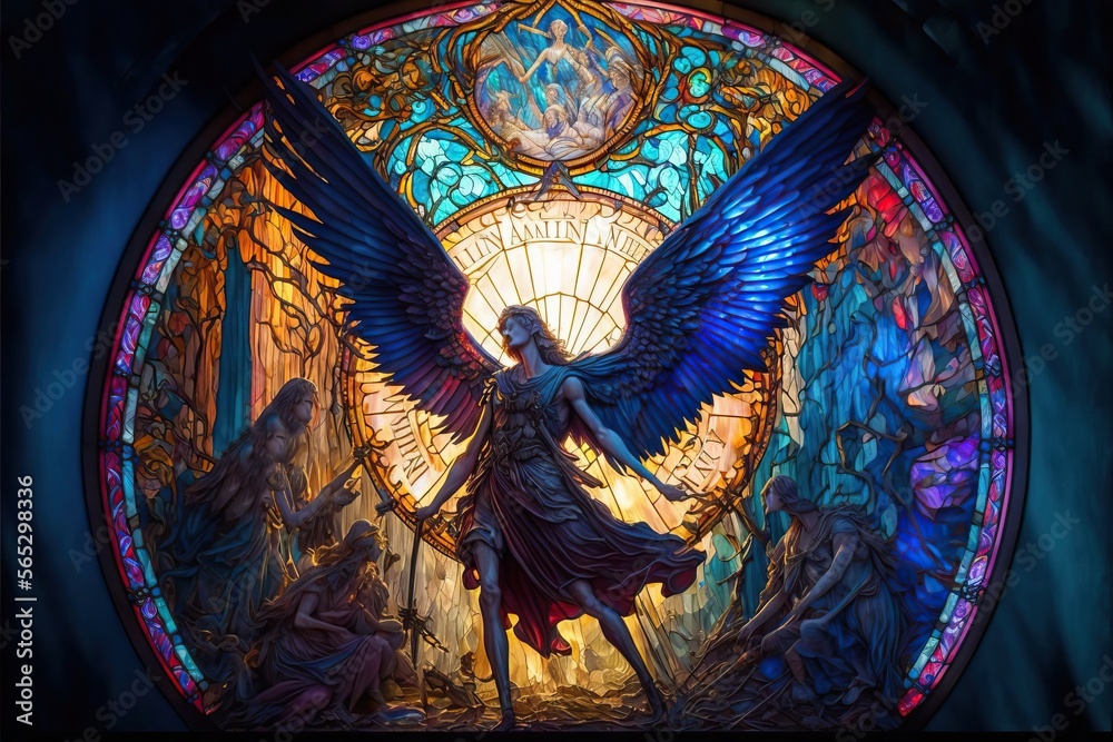 4K resolution or higher, stained glass angelarium. Generative AI ...