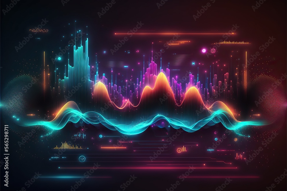 Abstract Sound waves. Frequency audio waveform, music wave HUD ...