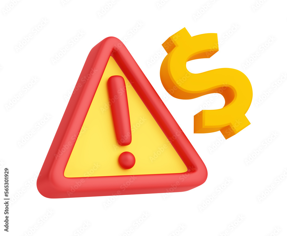 Red and yellow triangle exclamation mark symbol with dollar sign ...