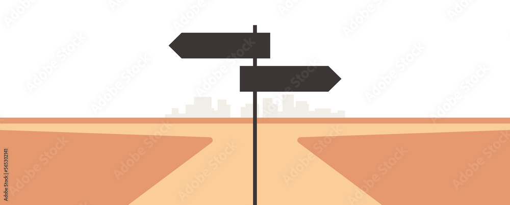 Choosing right direction at road sign and important choice career path ...