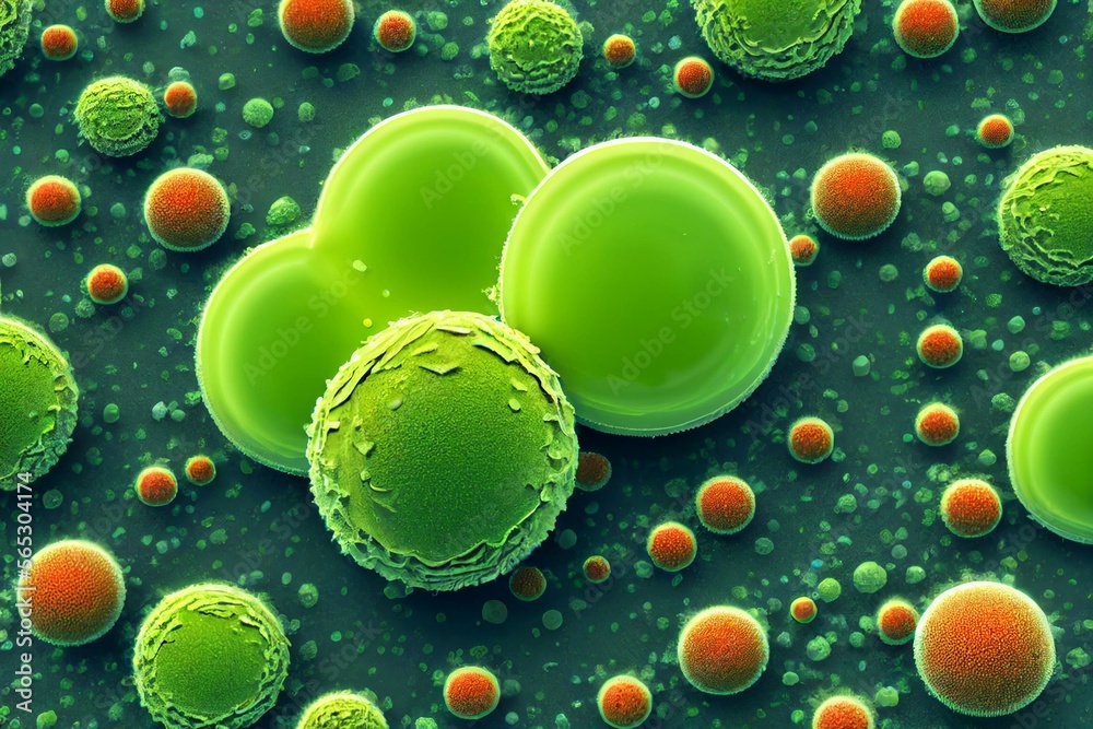Haematococcus pluvialis green and cyst algae under microscopic view ...