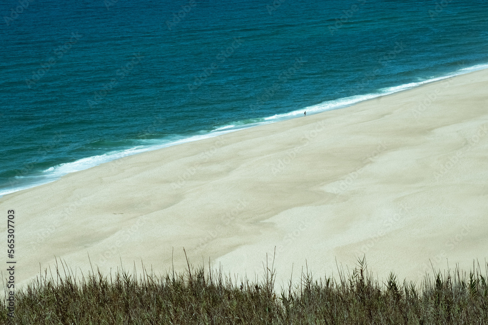Deserted beach,sea sand shore, melancholic ocean, minimal view. Concept ...