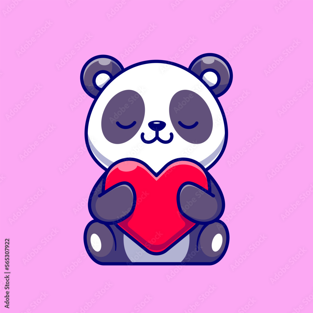 Vecteur Stock Cute Panda Holding Heart Cartoon Vector Icon Illustration ...