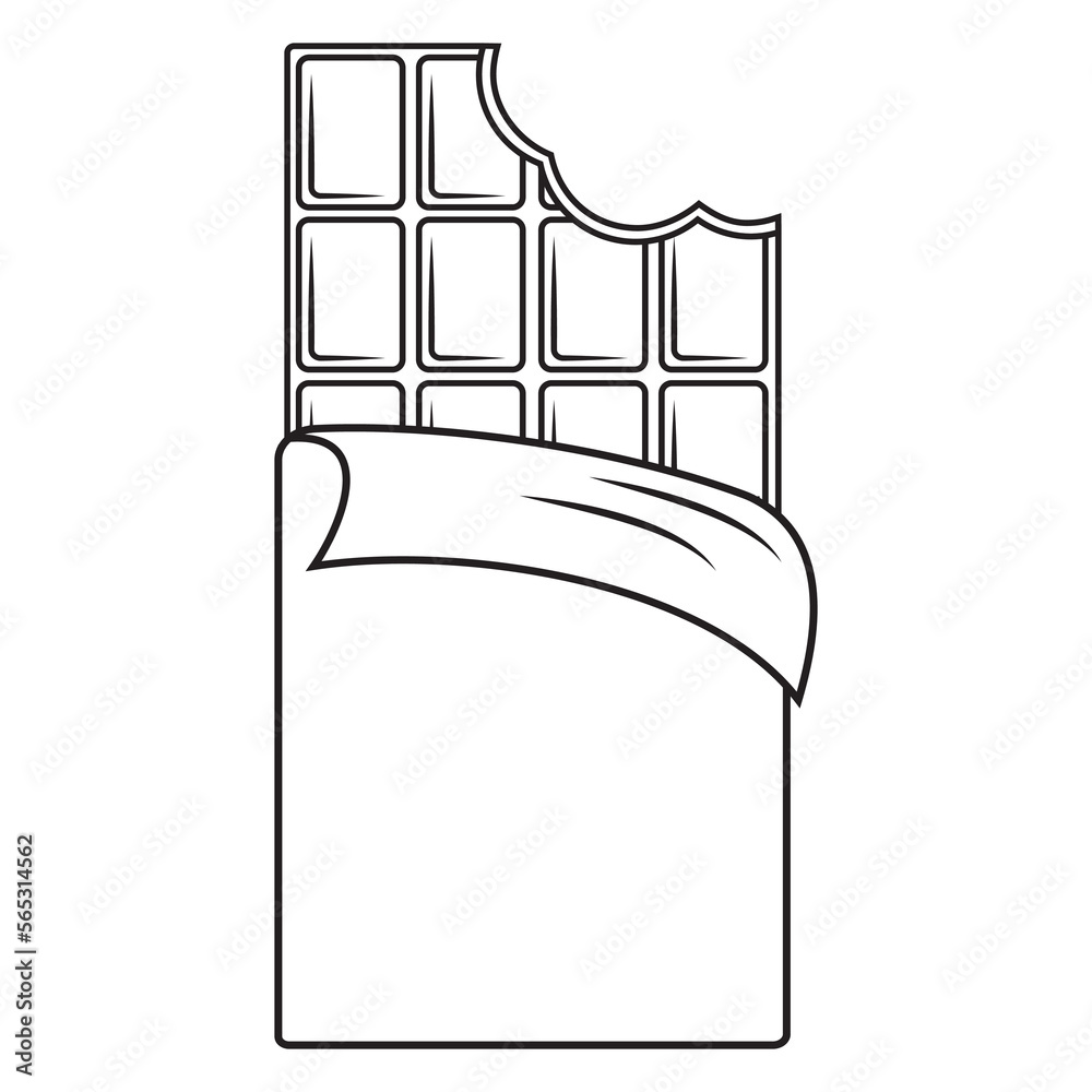 Chocolate bar in wrapper, black outline, vector illustration in doodle ...