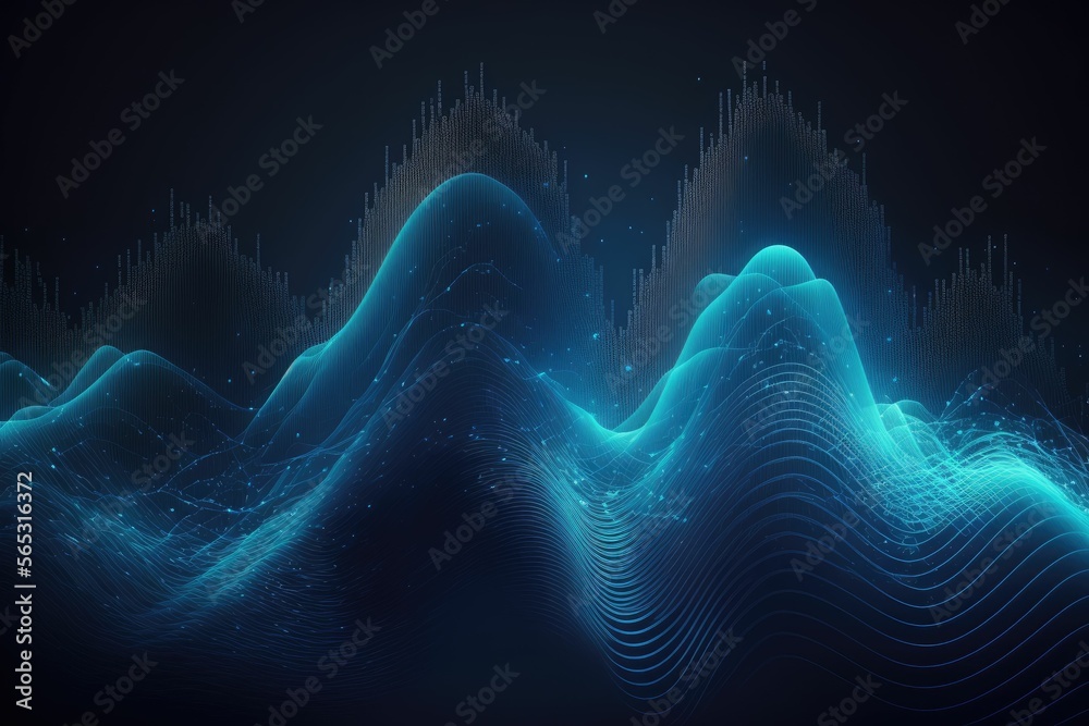 Big data visualization digital dynamic wave of particles on a ...