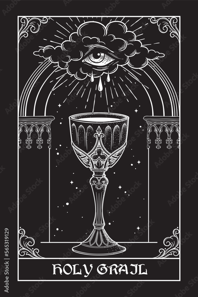 Holy grail goblet and eye of God in front of the gothic arch vector ...