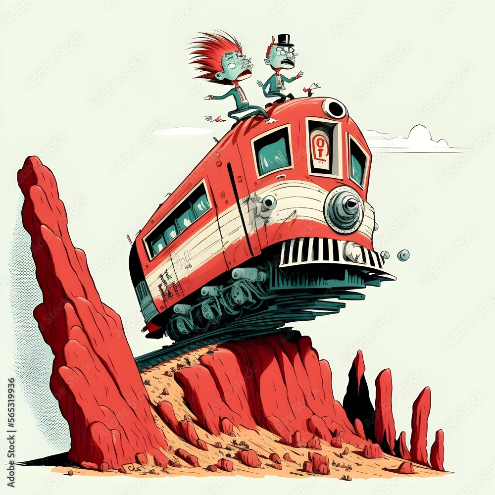 two dr seuss characters standing on the roof of a red train that is ...