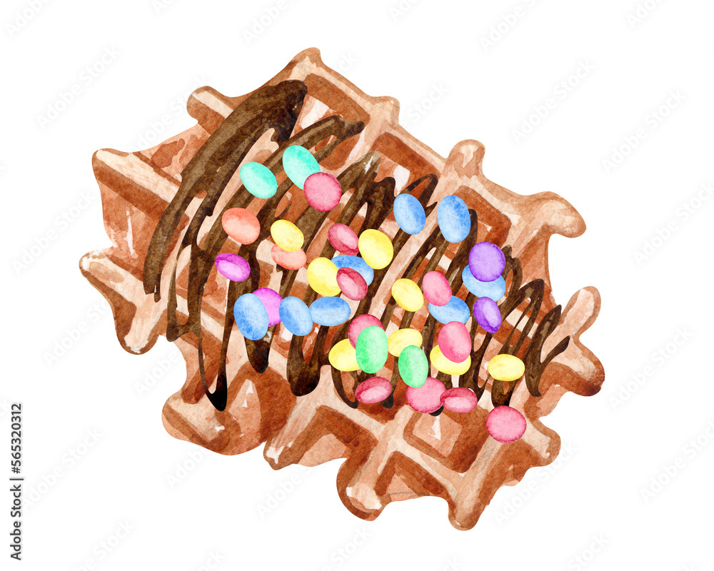 Watercolor hand drawn Belgium waffle isolated elements. Bakery clipart ...