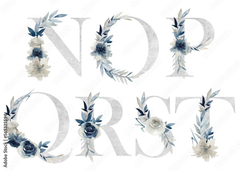 Watercolor floral alphabet for wedding invitations, greeting card ...