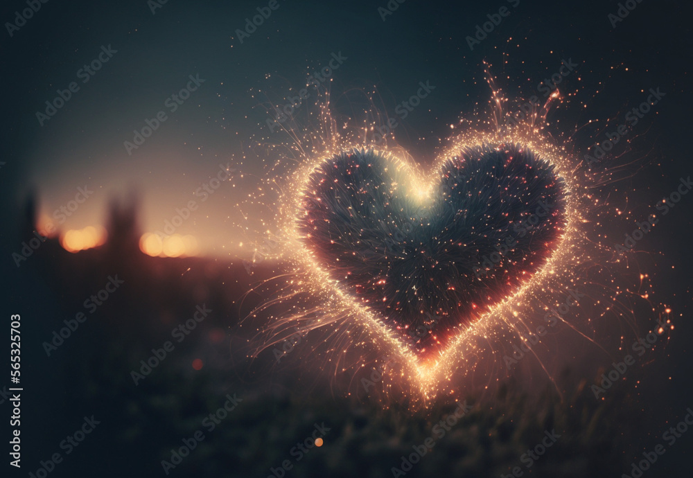 heart-shaped fireworks display,illustration,created with Generative AI ...