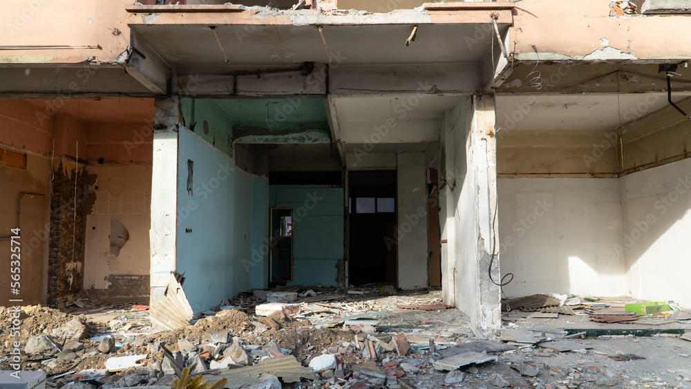 Ruined house during the process of urban transformation. Demolition of ...