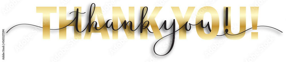 THANK YOU black and gold brush calligraphy banner on transparent ...