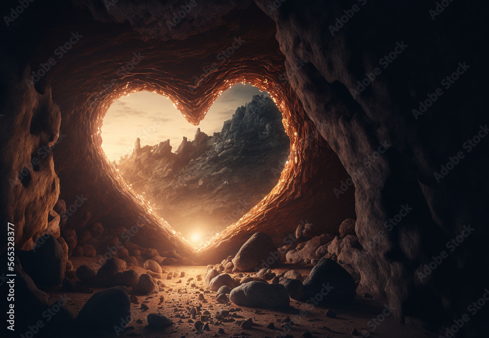 heart-shaped cave entrance,illustration,created with Generative AI ...