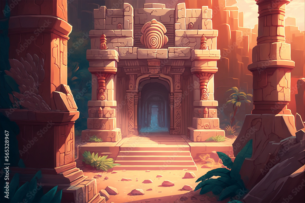 Concept art illustration of a magical Mayan temple into the forest ...
