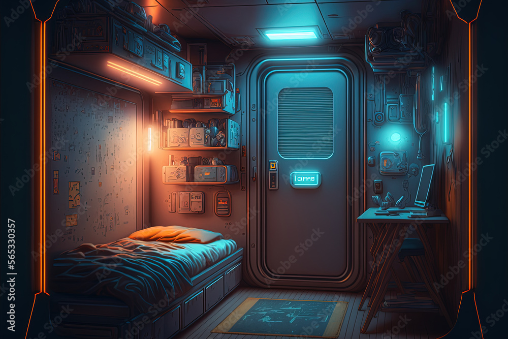interior of a futuristic capsule hotel room, illustration, ai generated ...