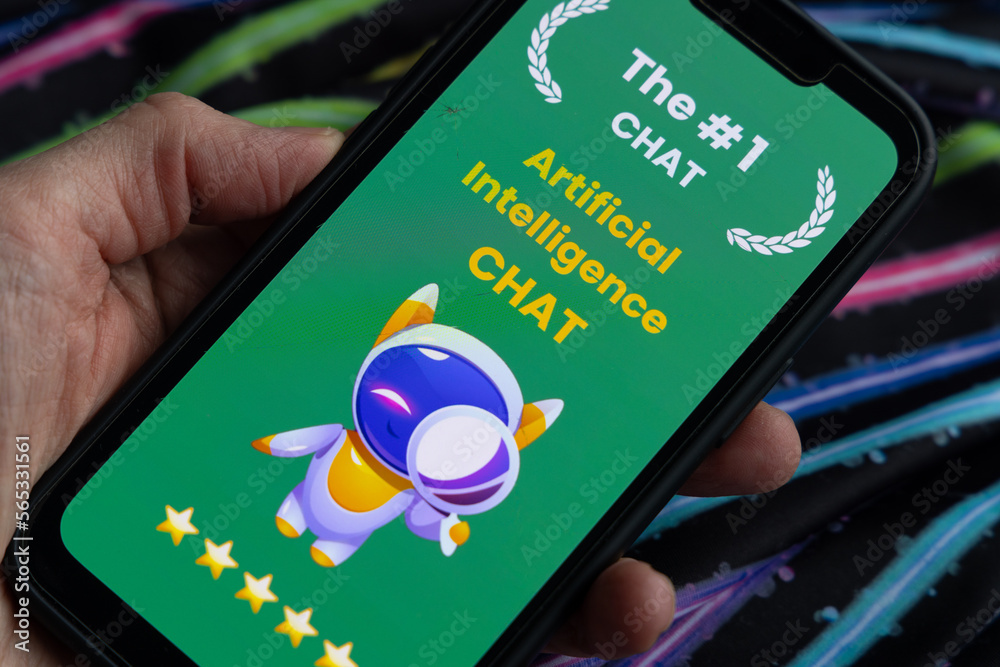 Woman's hand holding an iPhone with appstore and ChatGPT and Chat bot ...