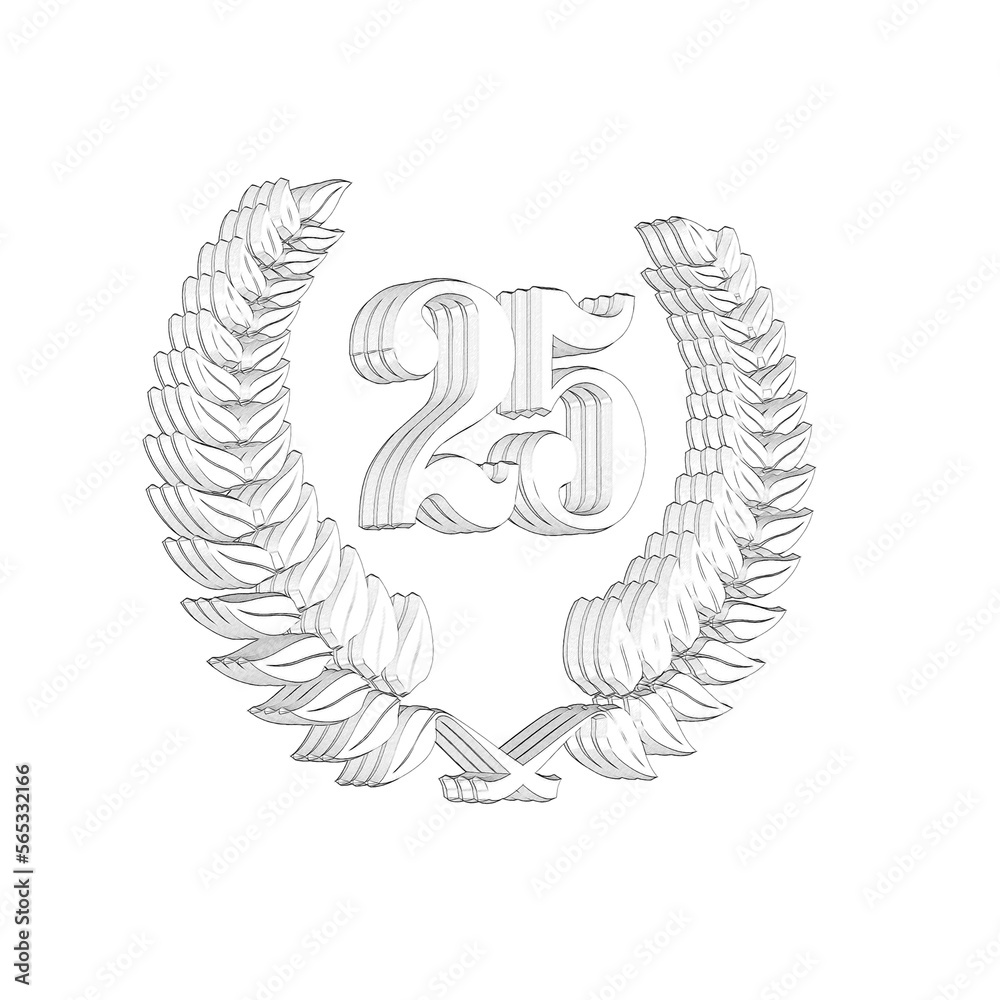 Zahl 25 mit Lorbeerkranz, Ehrenkranz, Siegerkranz als 3D-Illustration ...