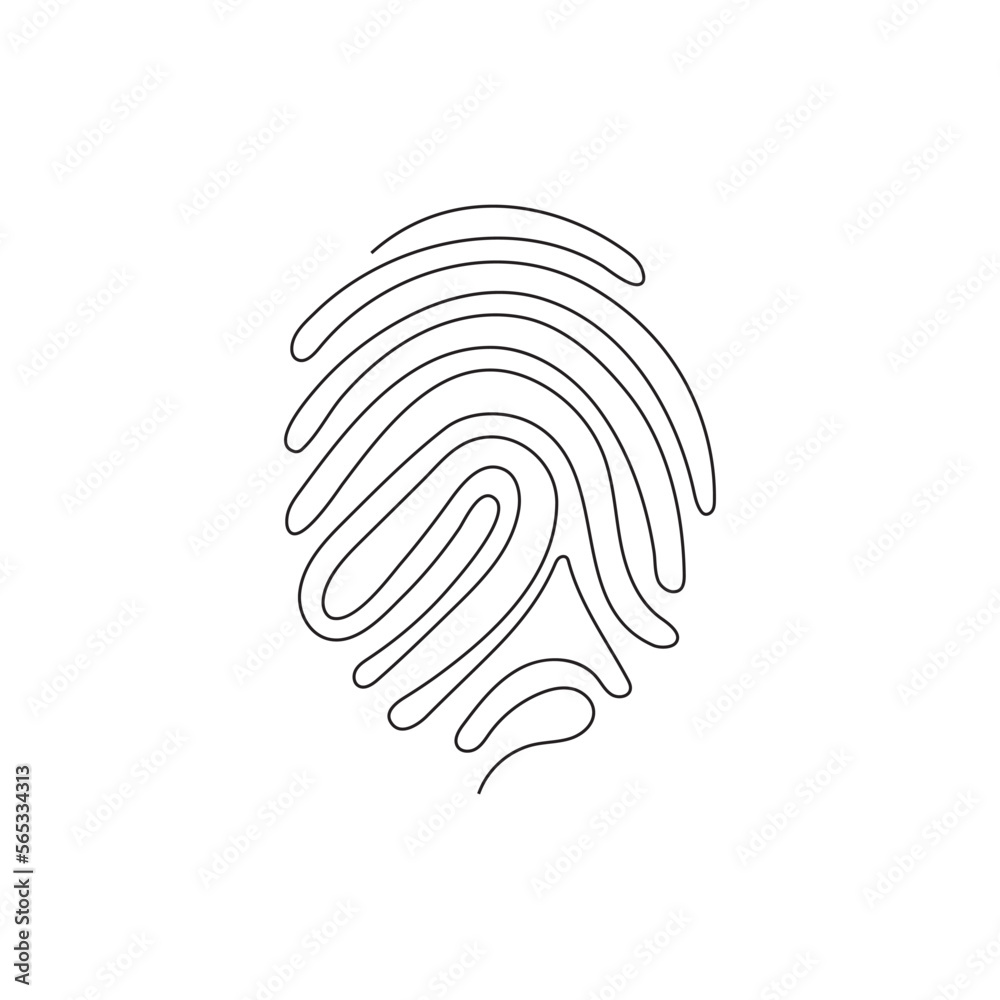 Linear drawing of a fingerprint. Continuous line drawing of biometric ...