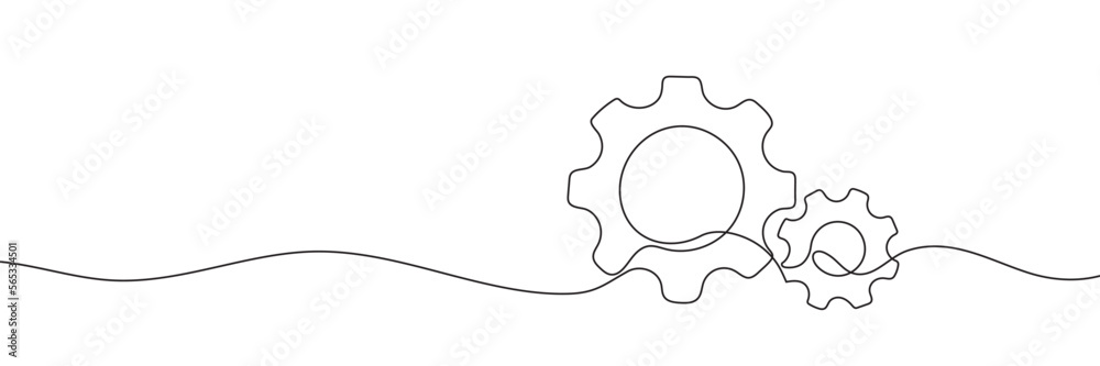 Single line drawing with one gear. One continuous line illustration of ...