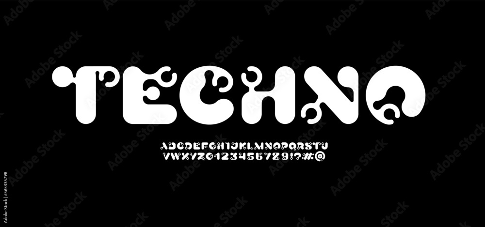 Techno font, round futuristic science alphabet, vector illustration ...