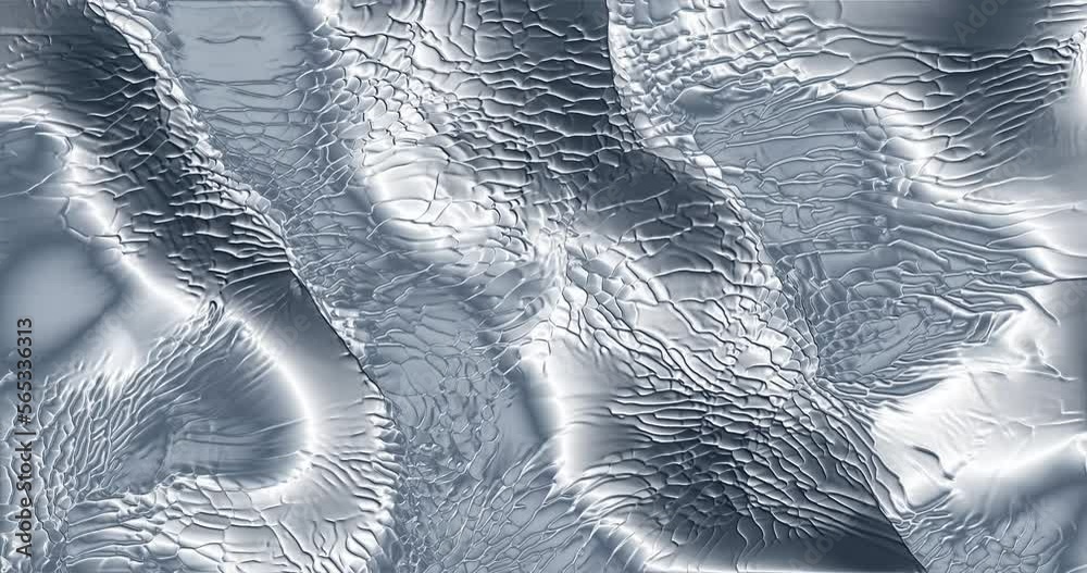 Silver liquid wells up to surface. Melting fluid metal flow. Foil ...