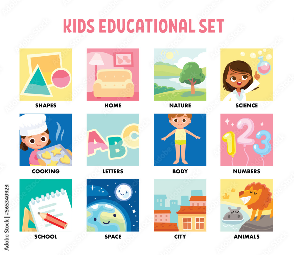 Set collection of vector icons for children's books, smartphone apps ...