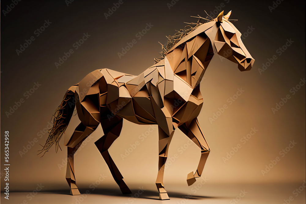 high detail 3D low poly illustration of a cardboard horse ai generated ...
