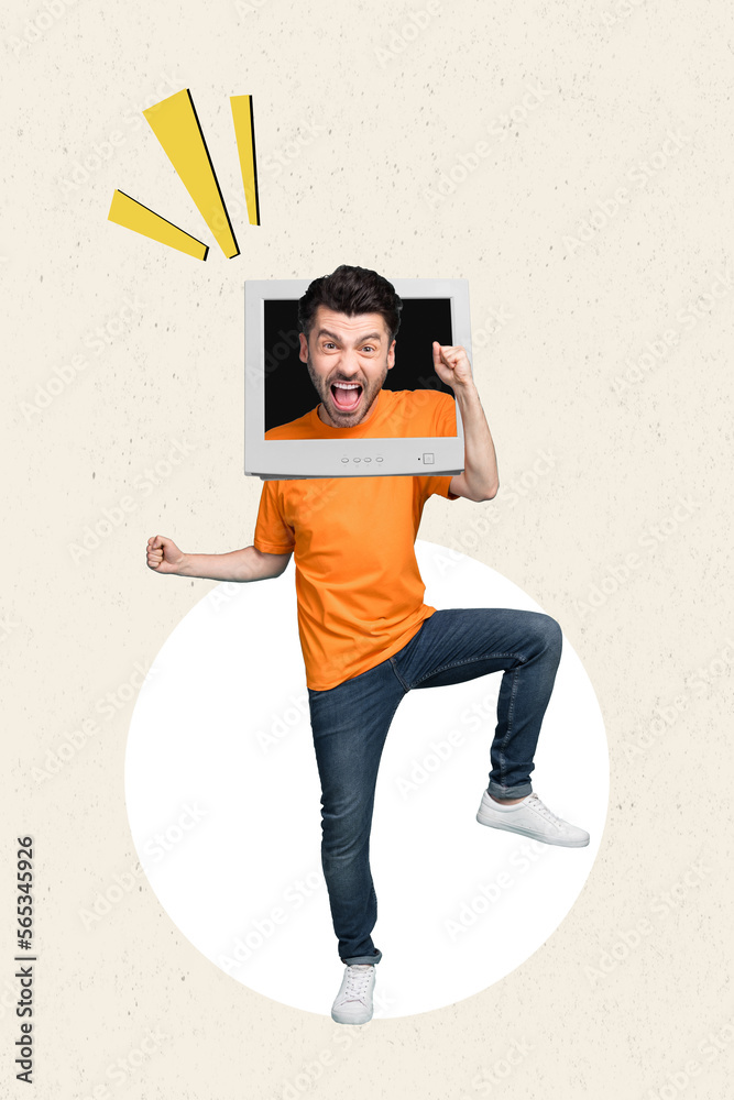 Creative 3d photo graphics collage painting of angry aggressive guy ...