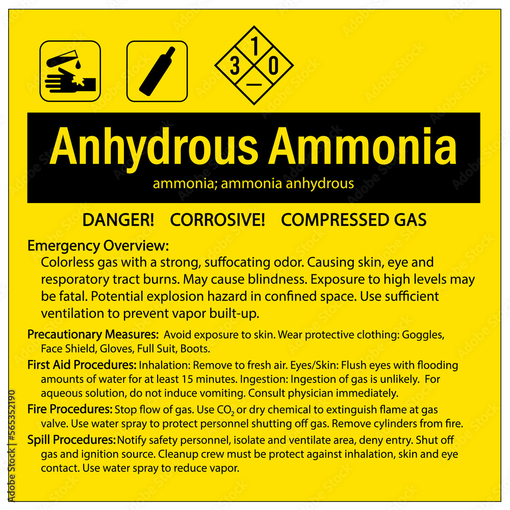 Ammonia warning chemical sign and labels Stock Vector | Adobe Stock