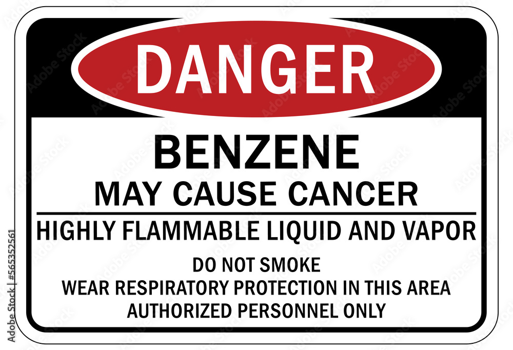 Benzene warning chemical sign and labels benzene may cause cancer ...