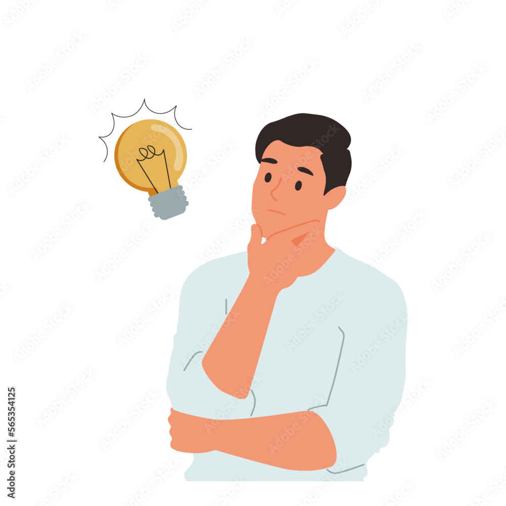 problem solving concept, man thinking, with question mark and light ...