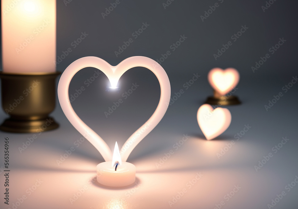 A heart-shaped frame around a candle, with two heart shaped decorative ...
