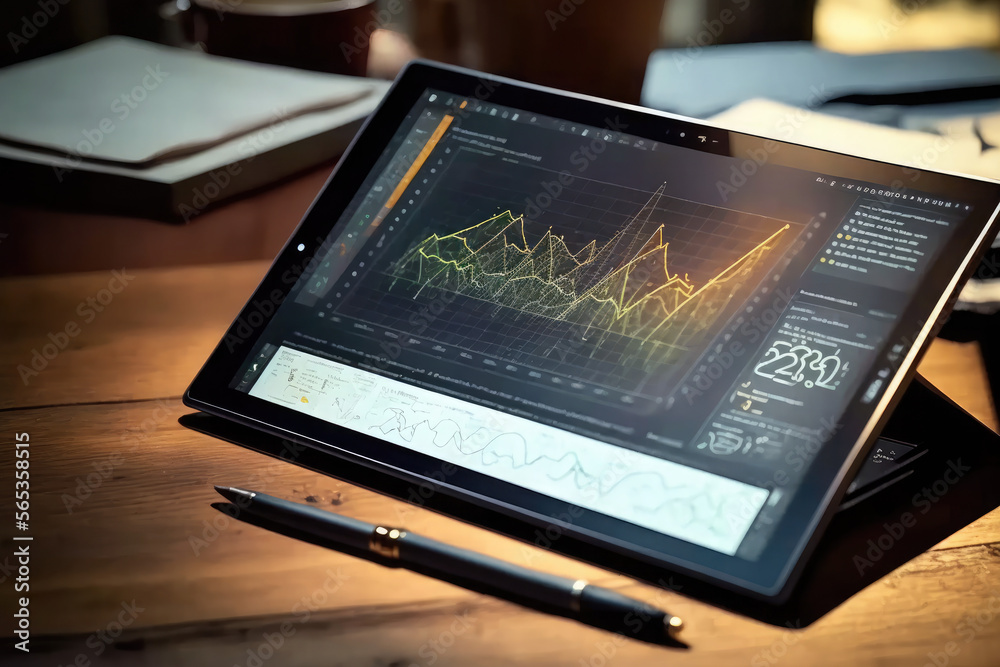 Business person looking at bar, line and pie charts of financial data ...