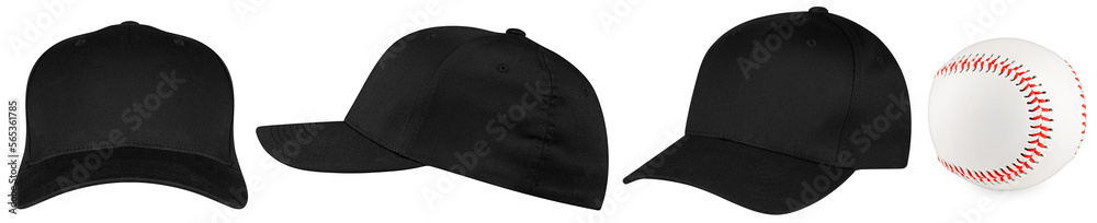 set collection of blank empty black baseball cap template in different ...