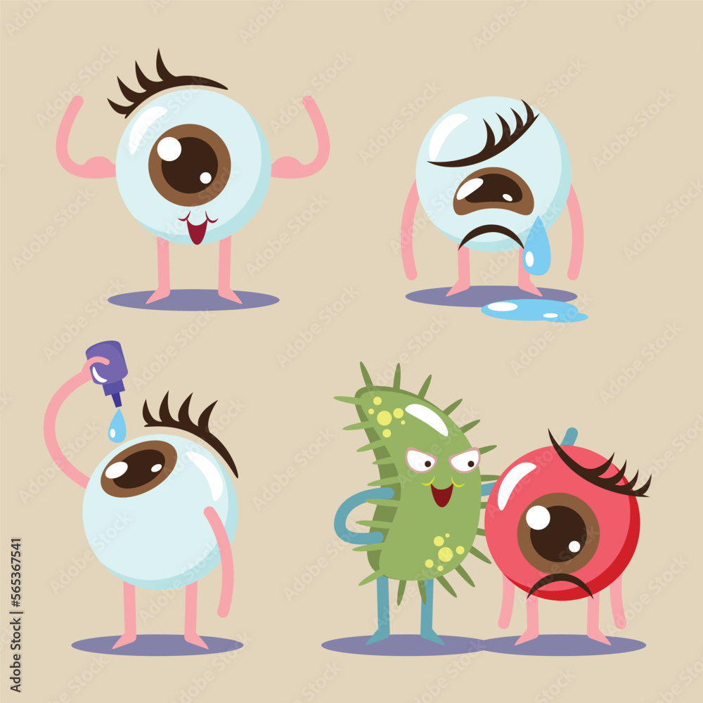 cartoon human eyes clear, healthy, injury ,tried with medical dropper ...