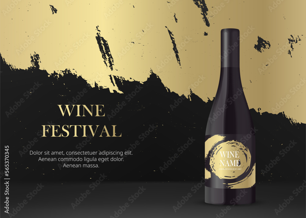 Wine bottle with label on white background. Realistic 3d Black bottle ...