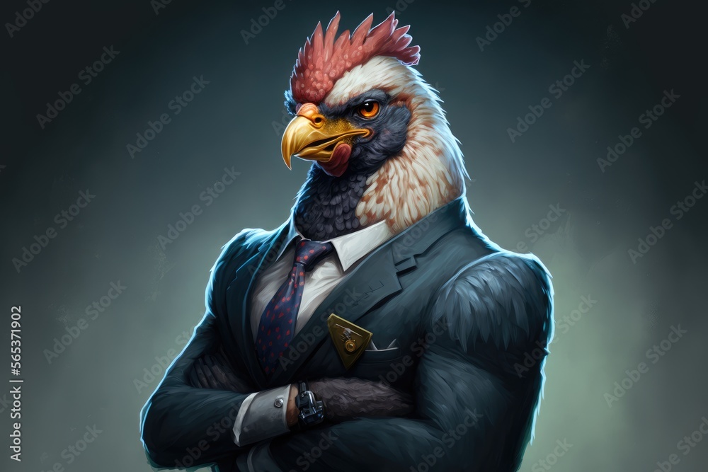 ภาพประกอบสต็อก Rooster in a Suit An Unexpectedly Stylish chicken in ...
