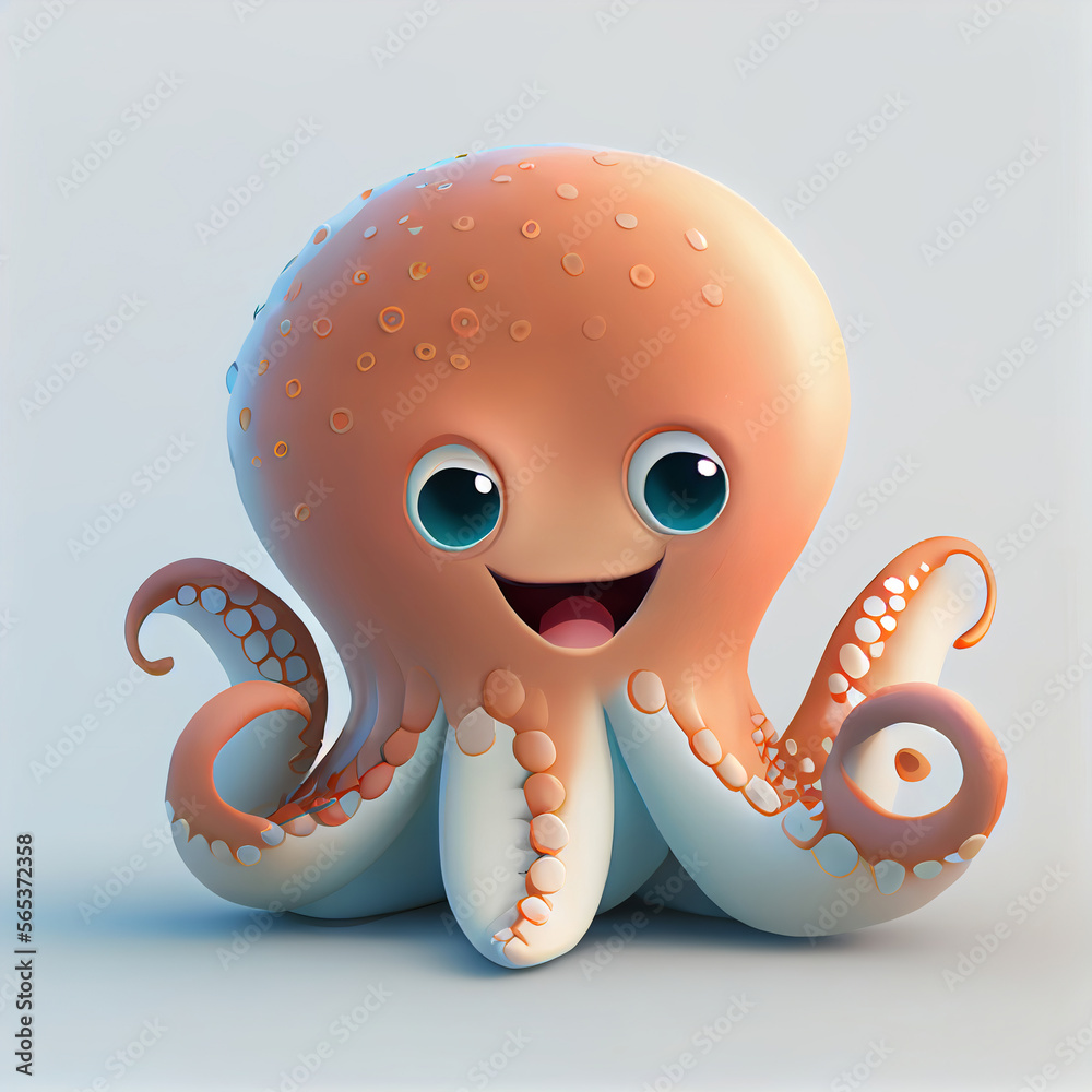 Cute Smiling Octopus created with Generative AI technology + 3d ...