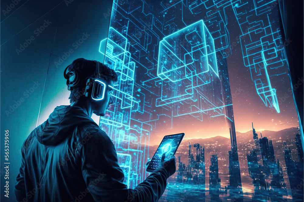 Metaverse technology and augmented reality background Stock ...