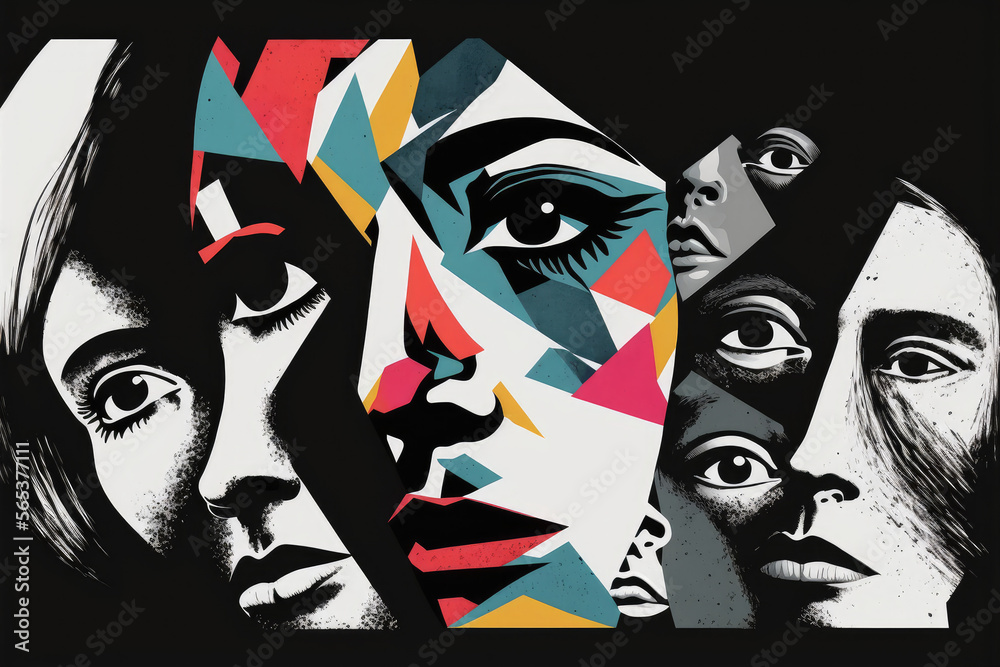 Abstract human many faces expression, dark emotion and uncertain mental ...