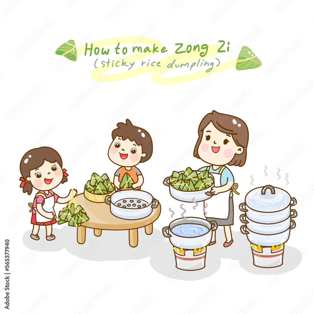 Cartoon zongzi sticky rice dumpling. Stock Vector | Adobe Stock