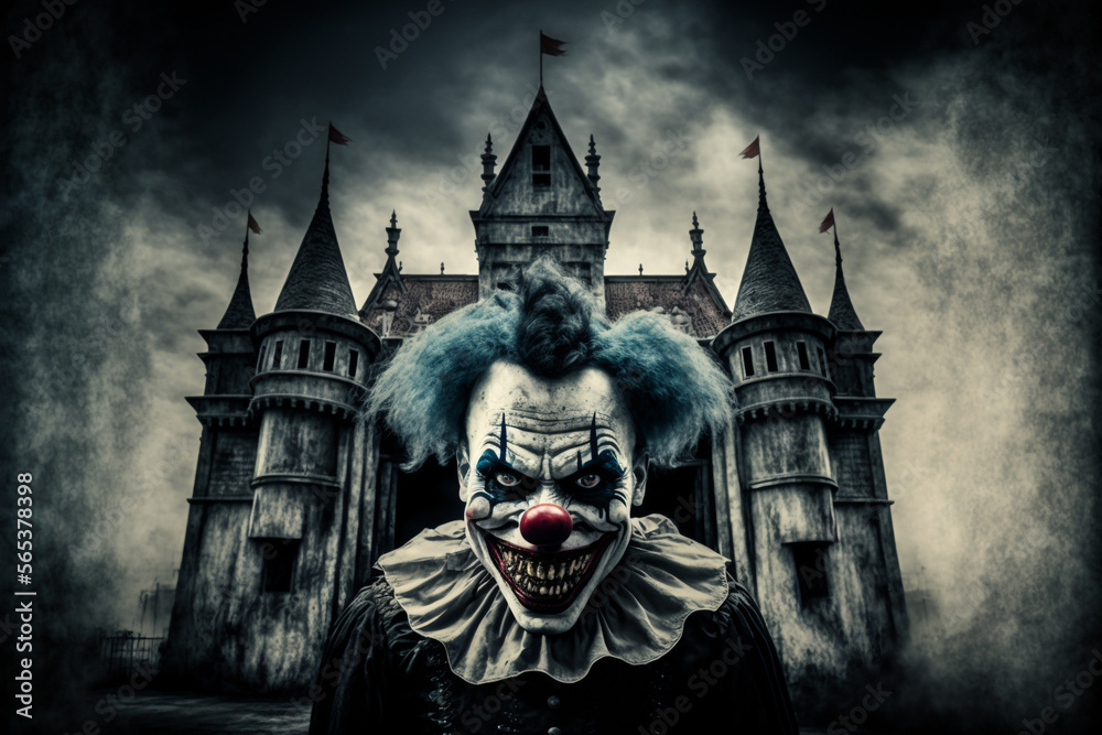 Generative Ai of a terrifying clown in front of a circus. Stock ...