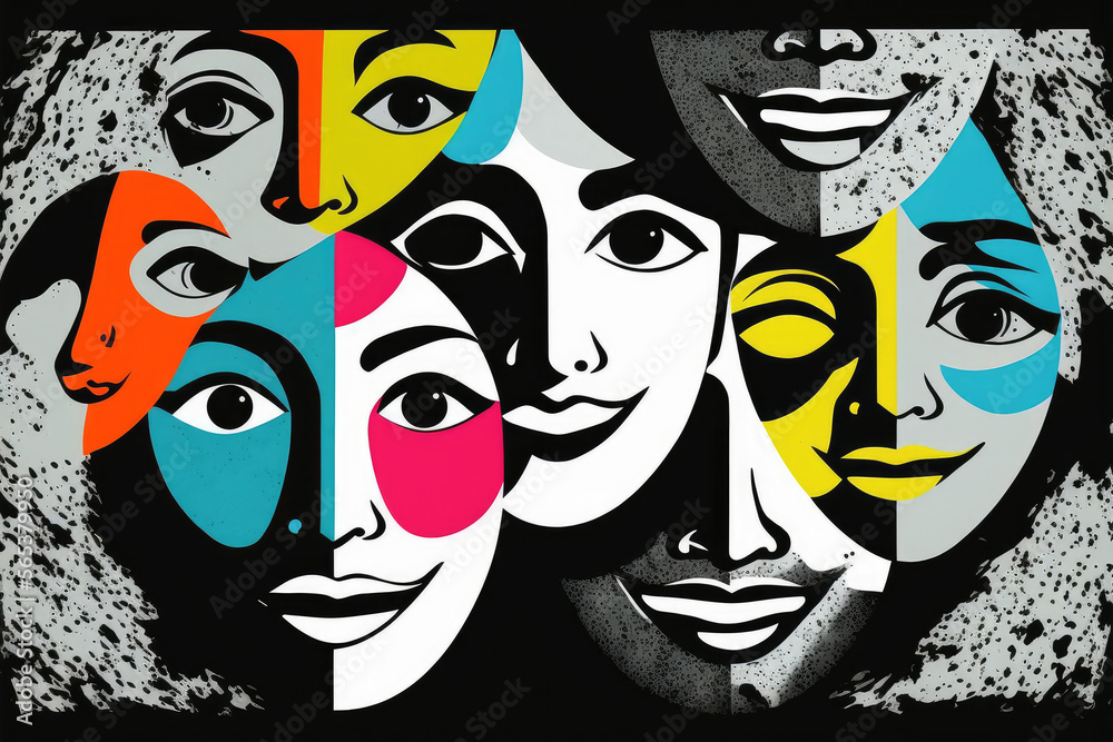 Abstract human many faces expression, dark emotion and uncertain mental ...