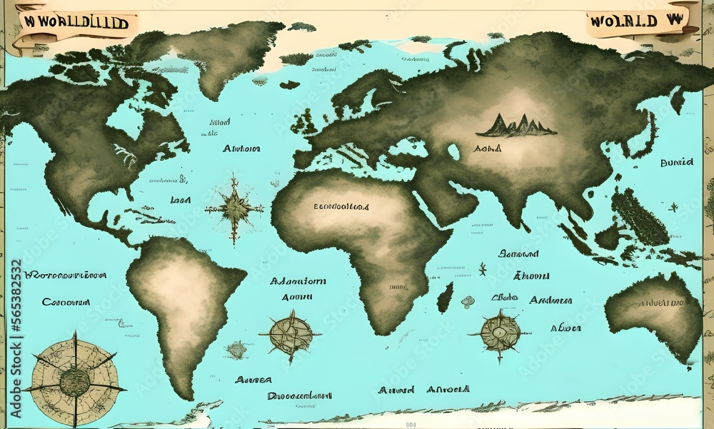Worldbuilding World Map, Generative AI Illustration Stock Illustration ...