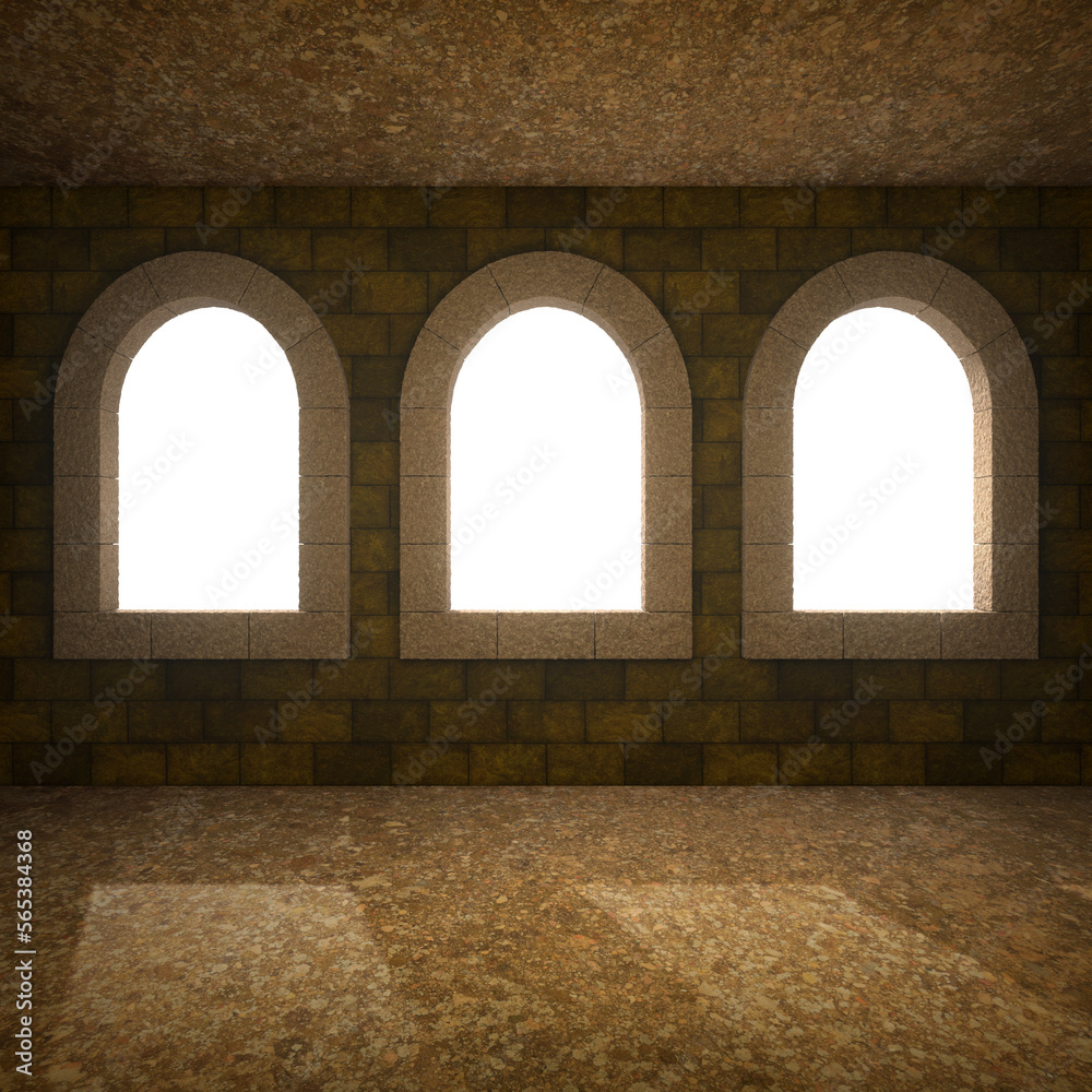 Backdrop of a room of an old castle, palace, or medieval environment ...