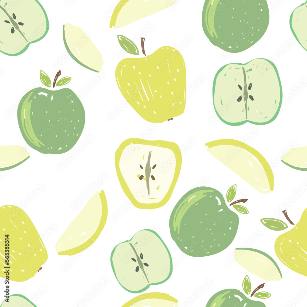 Vector doodle apple seamless pattern. Colorful vector doodle hand drawn ...