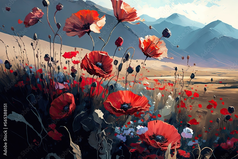 closeup oil painting of red poppy flowers, detailed illustration, ai ...