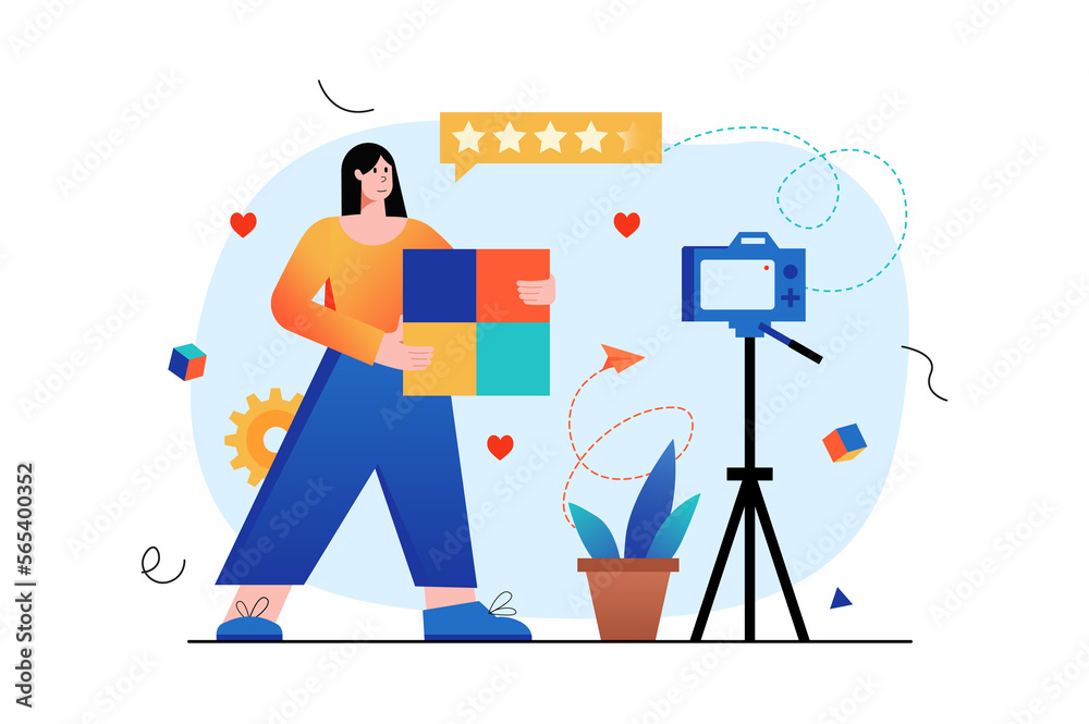 Concept Product overview with people scene in the flat cartoon style ...